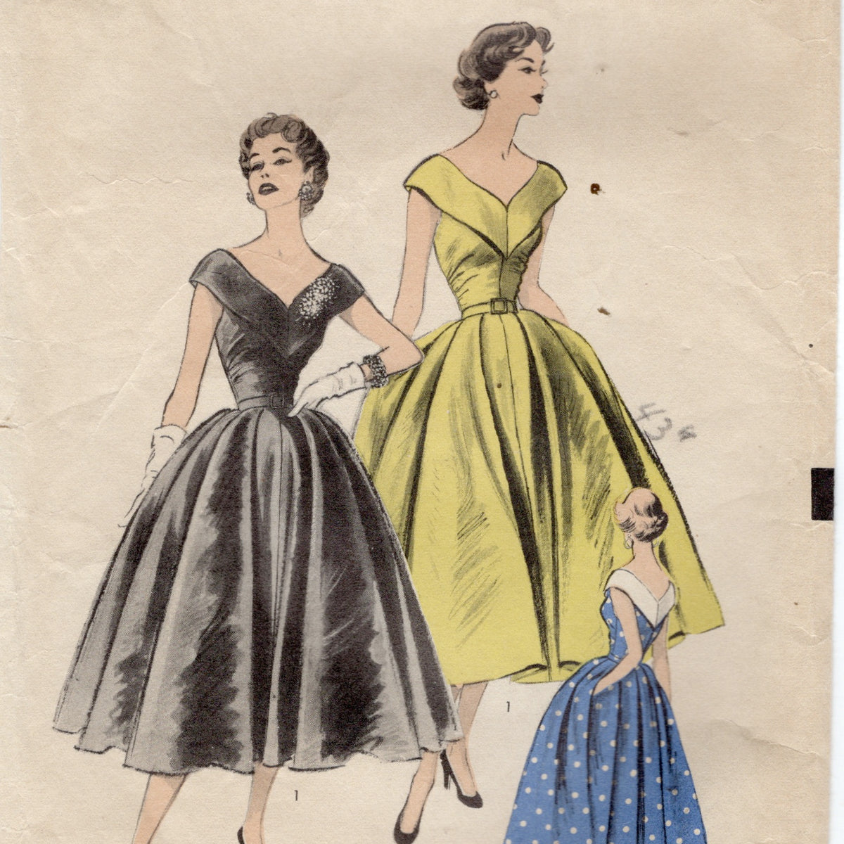 1950's Advance Off the Shoulder One Piece Dress Pattern with Gently Ga – Backroom Finds