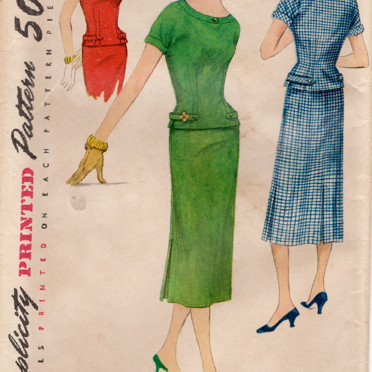 1950's Simplicity Two Piece Dress Pattern with Guimpe - Bust 34