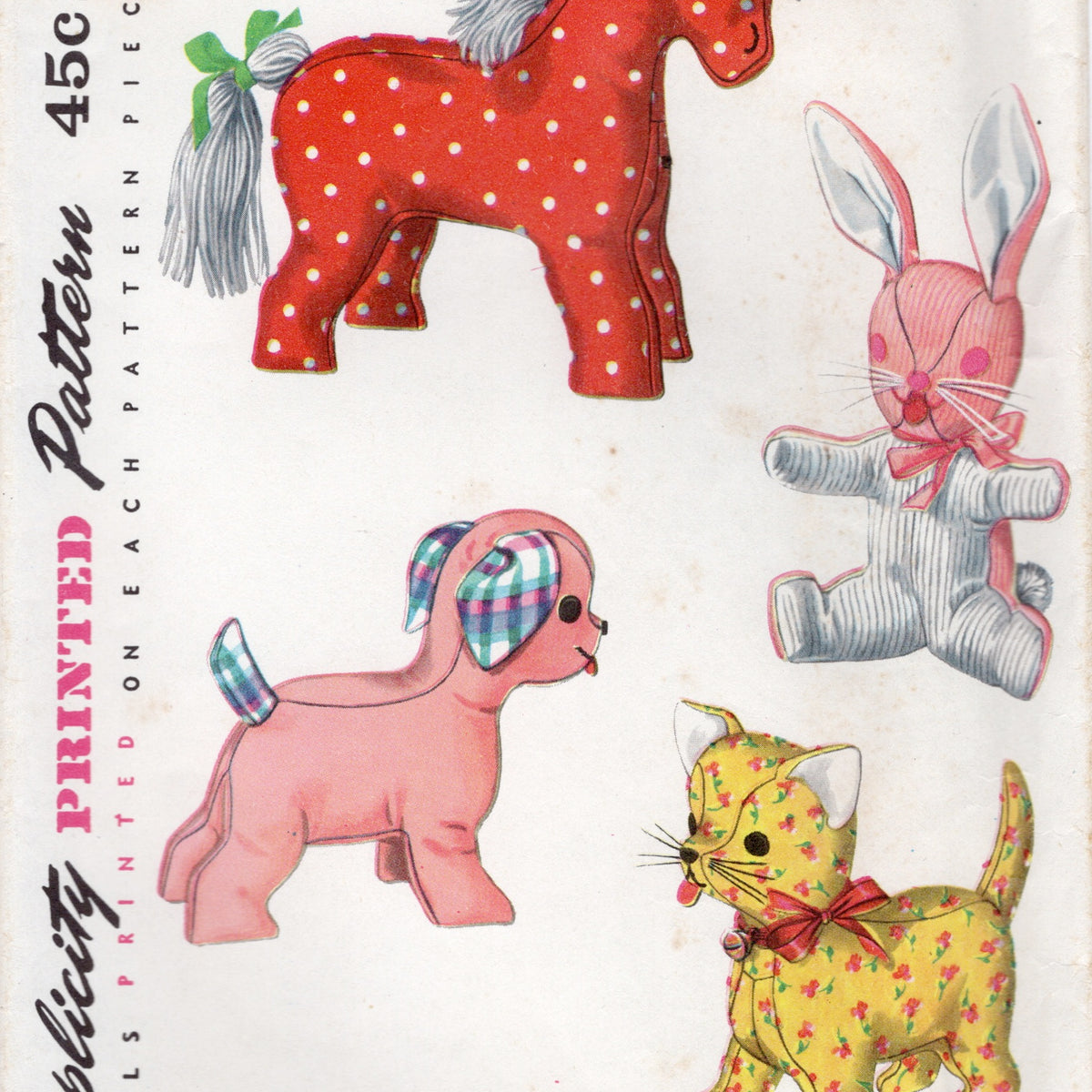 1950's Simplicity Cat, Dog, Horse and Rabbit Stuffed Animal Pattern ...