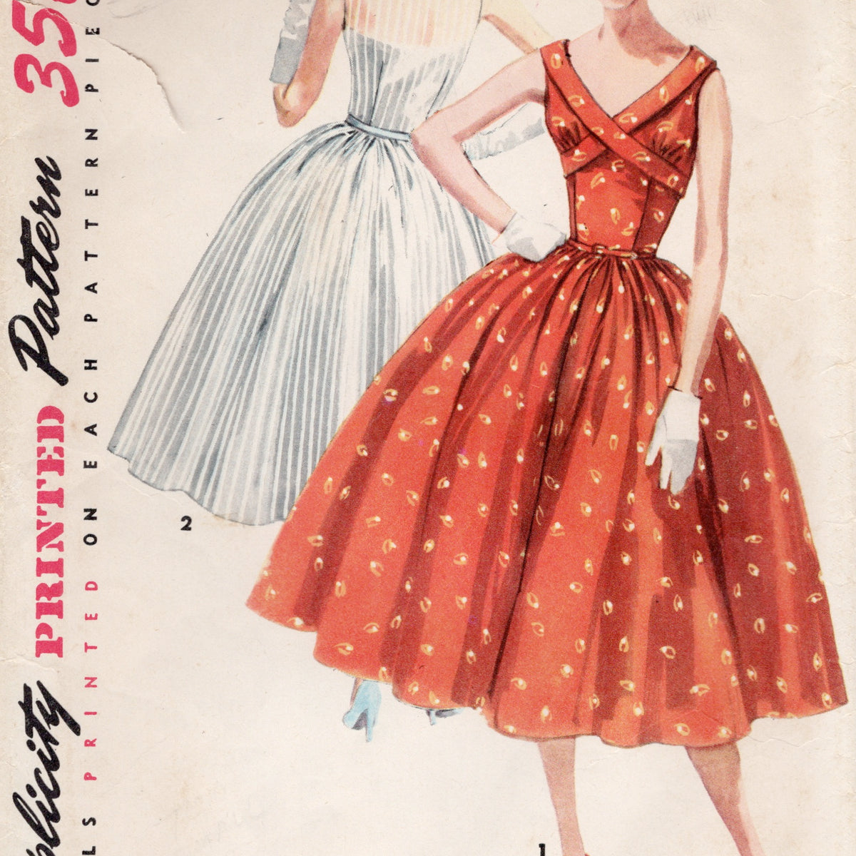 1950's Simplicity Fit and Flare Sleeveless Dress Pattern with Band Acc ...