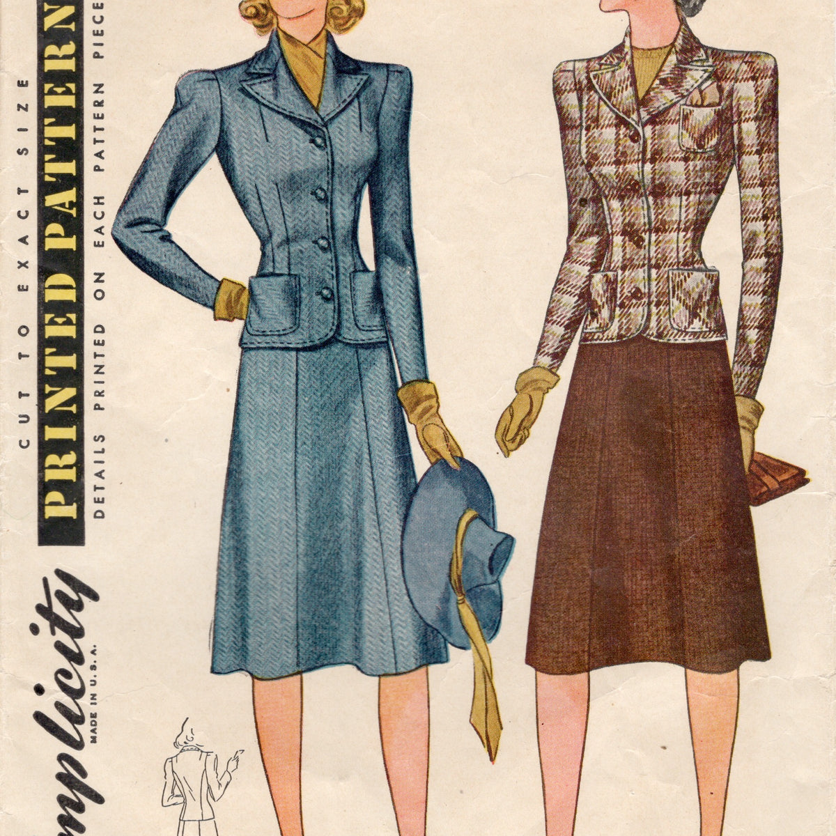 1940's Simplicity Two Piece Suit Dress Pattern - Bust 36" - No. 3476 ...