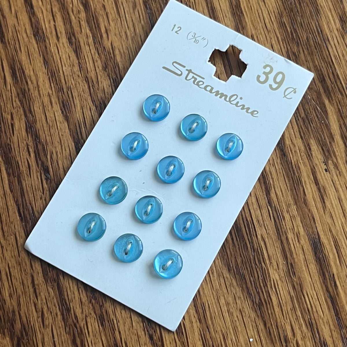 1970’s Streamline Plastic Buttons - Light Blue - Set of 12 - 3/10” - o ...
