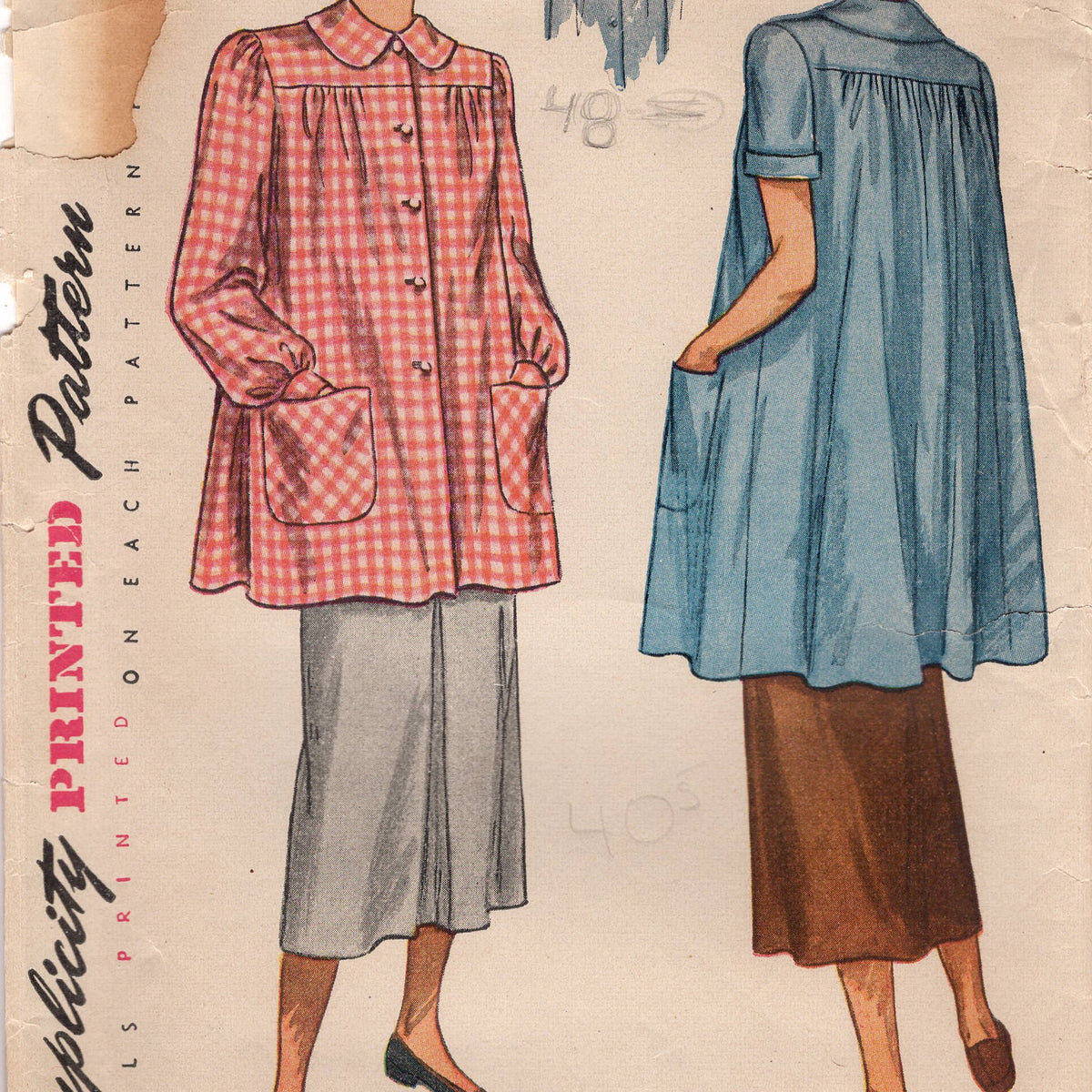 1940's Simplicity Smock Pattern in two lengths - Bust 32" - No. 2436 ...