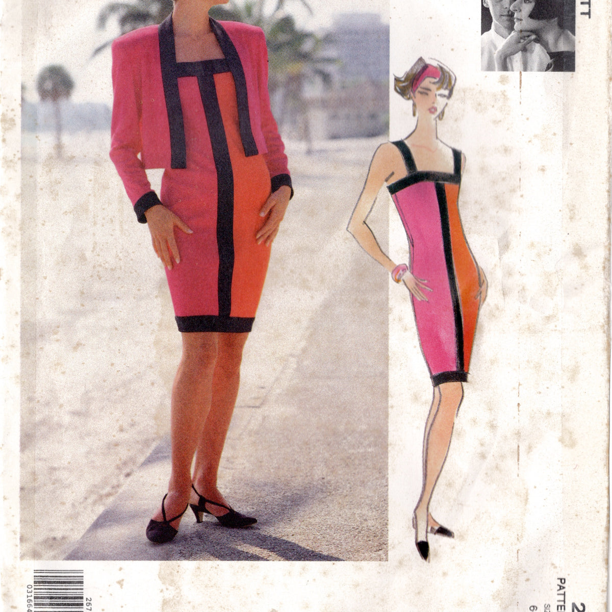 1990's Vogue Attitudes Color Block Sheath Dress and Jacket Pattern - B ...
