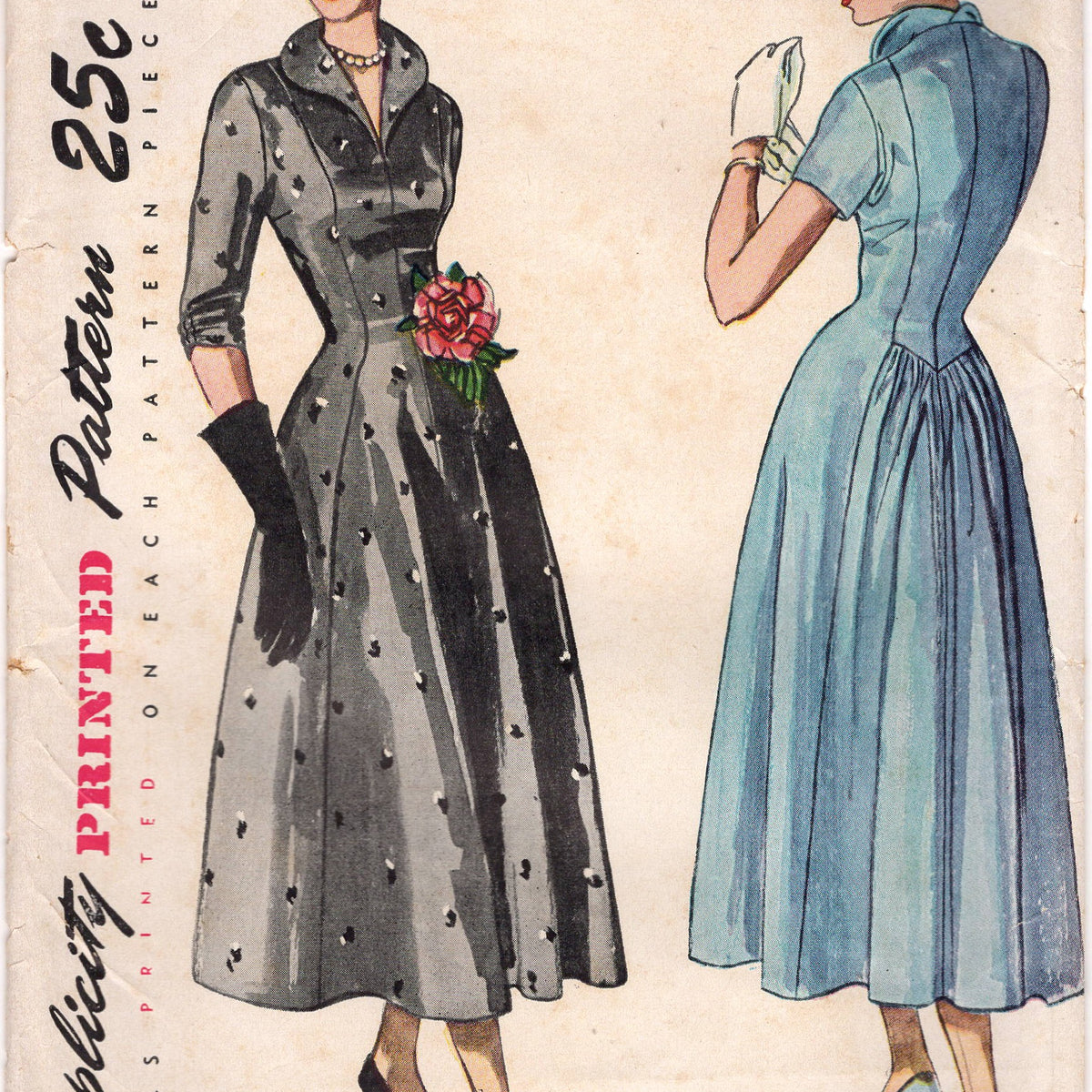 1940's Simplicity Princess Line Dress Pattern with Rolled Collar and G ...