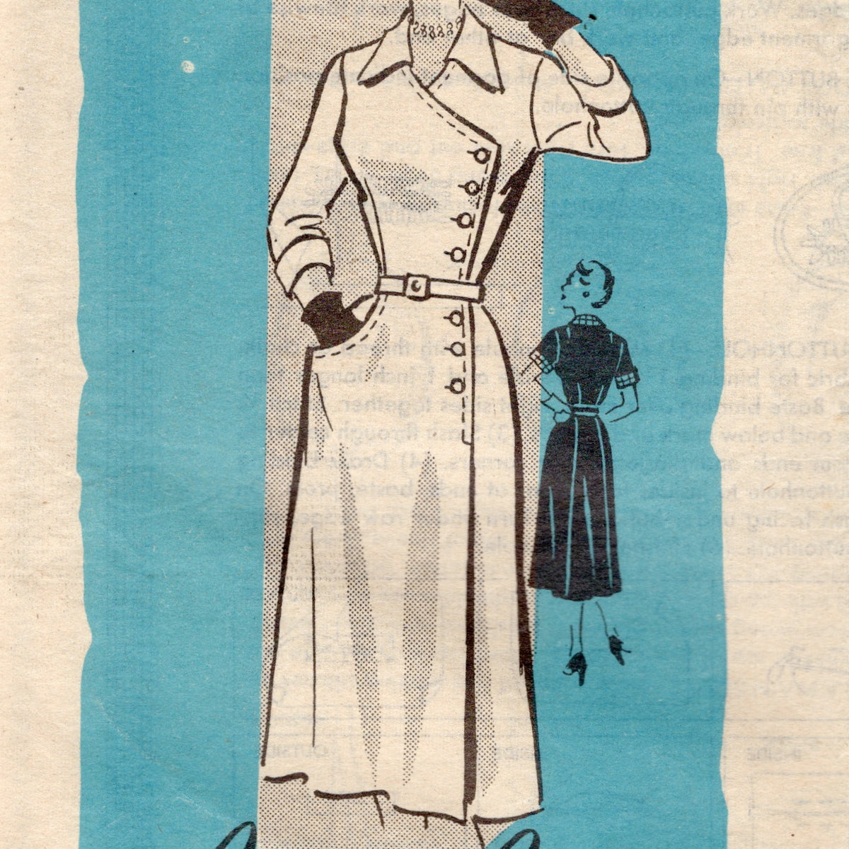 1950's Anne Adams Side Button Front Dress Pattern with One Pocket - Bu ...