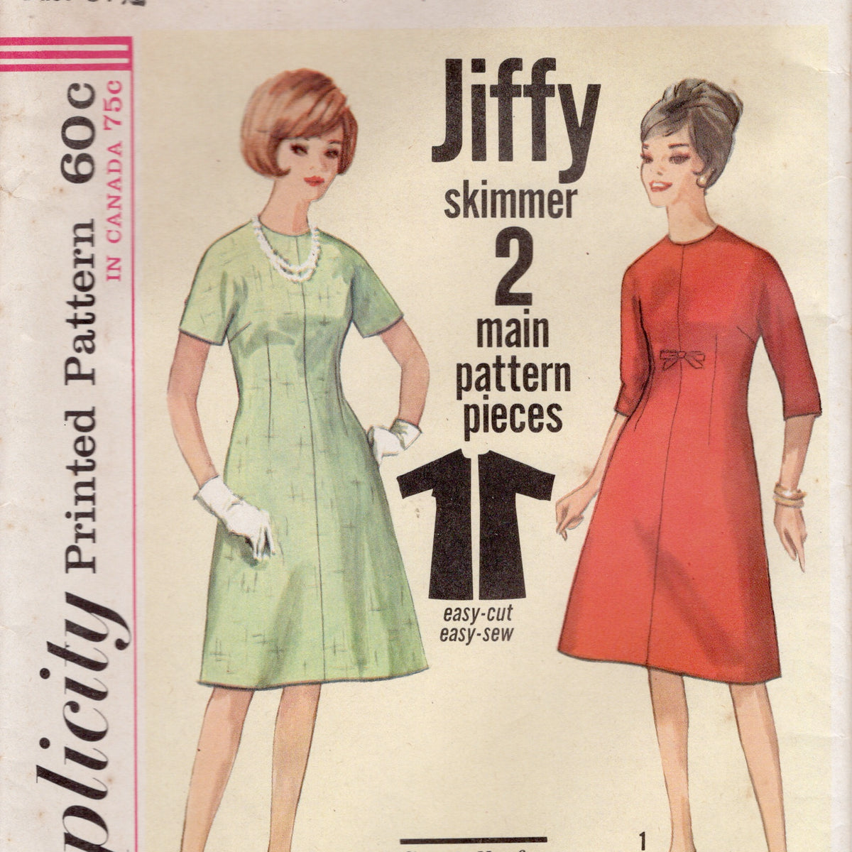1960's Simplicity Jiffy One Piece A-Line Dress Pattern - Bust 31.5 ...