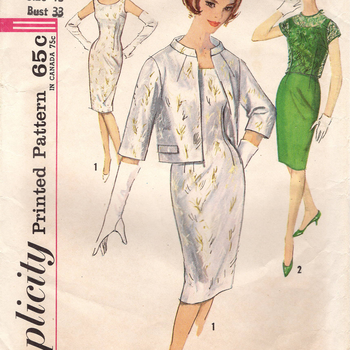 1960's Simplicity Sheath Dress Pattern and Bolero Jacket with Mandarin ...