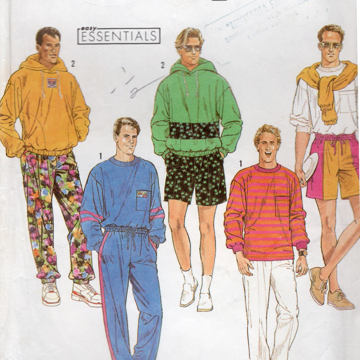 1990's Simplicity Men's Hooded Sweatshirt and Pull-on Short or Pants P ...