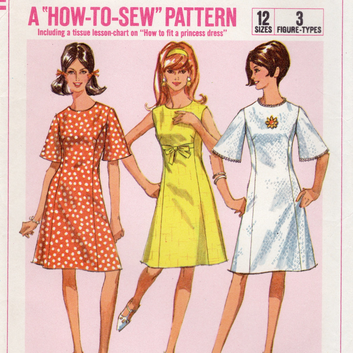 1960's Simplicity "How to Sew" Princess Line Dress Pattern with Bell S ...