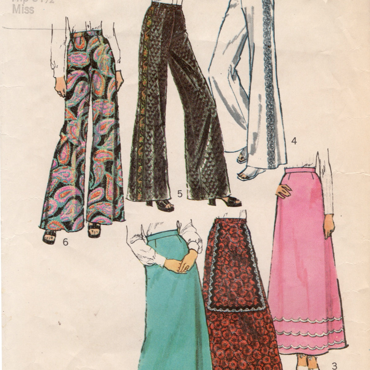 1970's Simplicity Bell Bottom Pants and A Line Skirt Pattern - Waist 2 ...