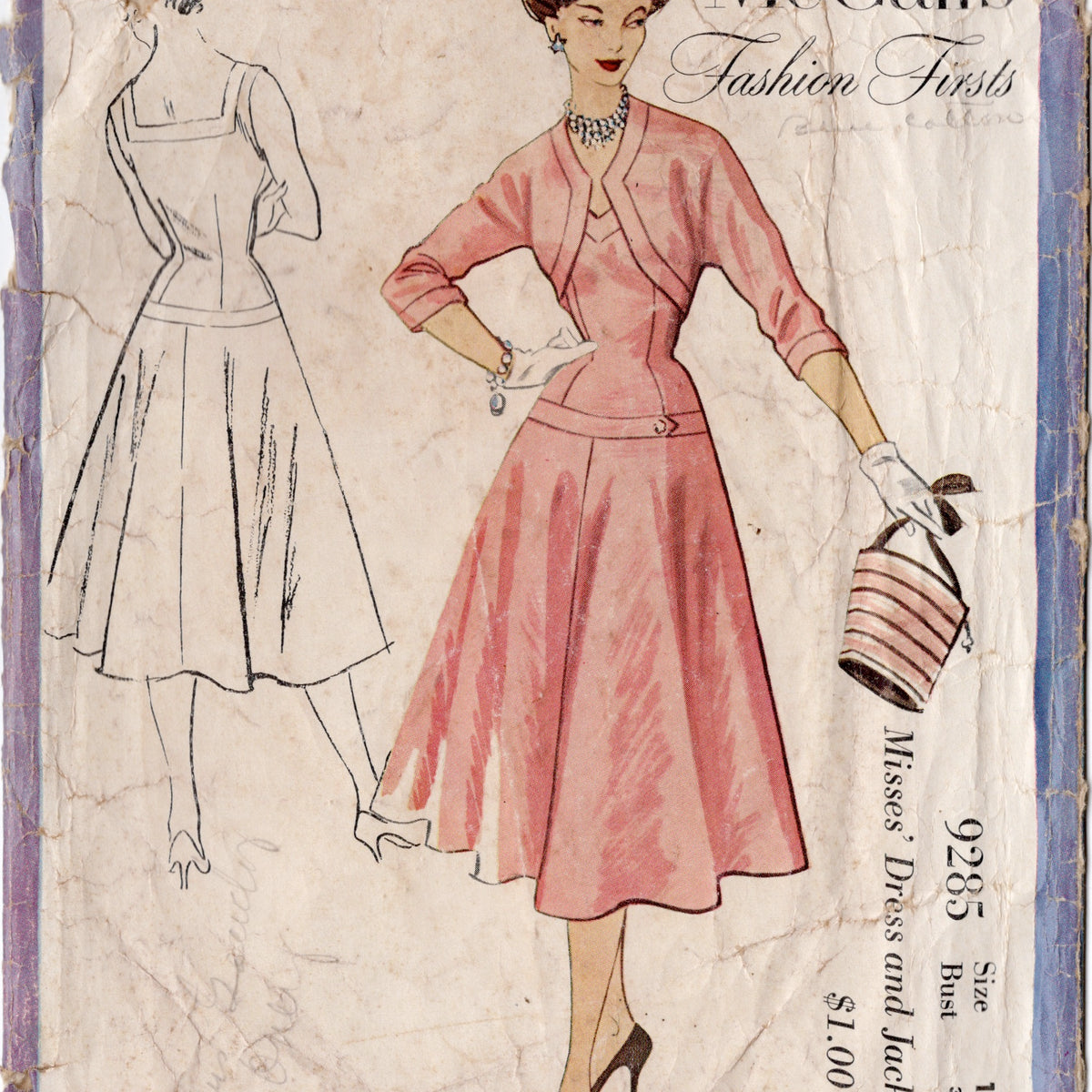 1950's McCall's Fashion Firsts Fitted Drop Waist Dress Pattern with Bo ...