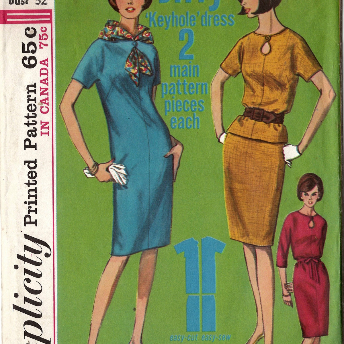 1960's Simplicity Shift Dress or Blouse and Straight Skirt pattern wit ...