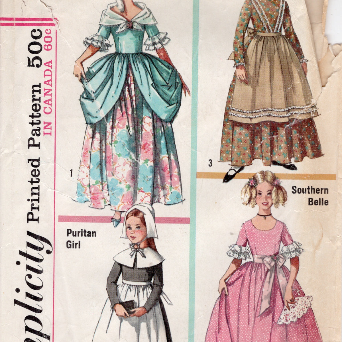 1960's Simplicity Colonial, Frontier and Puritan Costume Dress Pattern ...