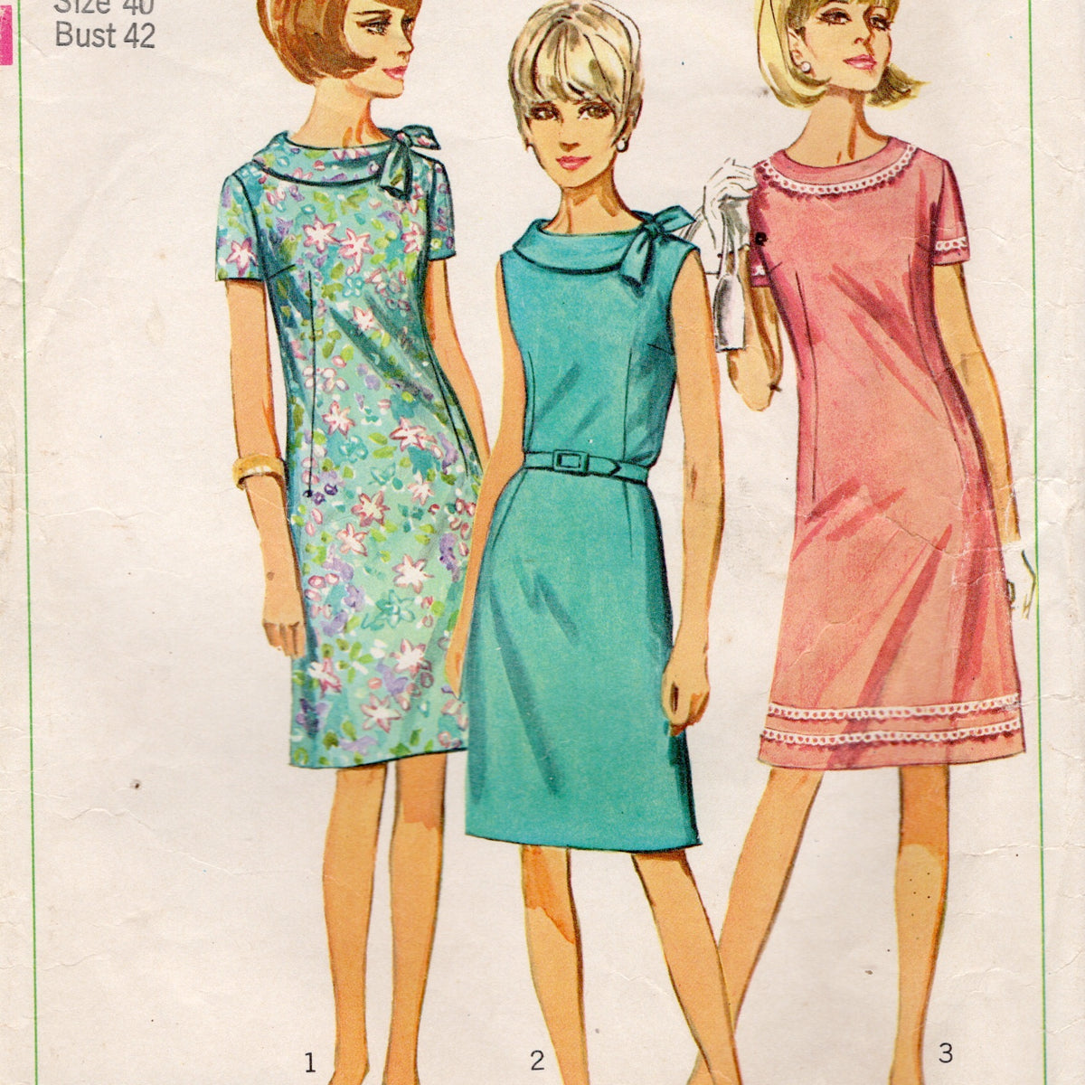 1960's Simplicity Sheath Dress Pattern with Tie Collar - Bust 42" - No ...