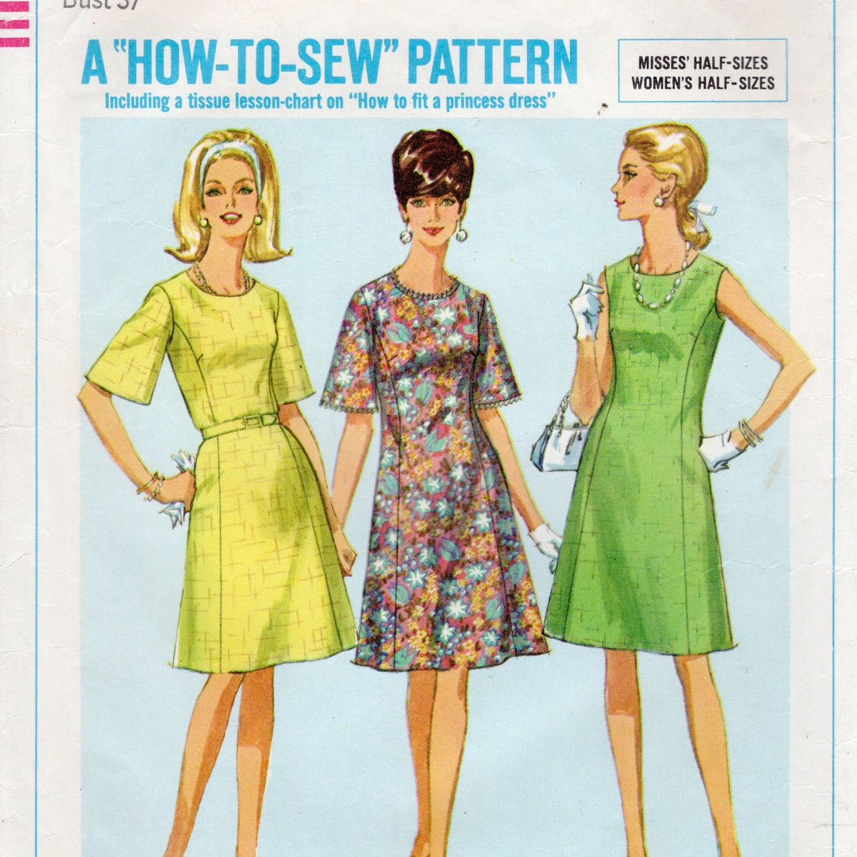 1960's Simplicity "How to Sew" Princess Line Dress Pattern - Bust 37 ...