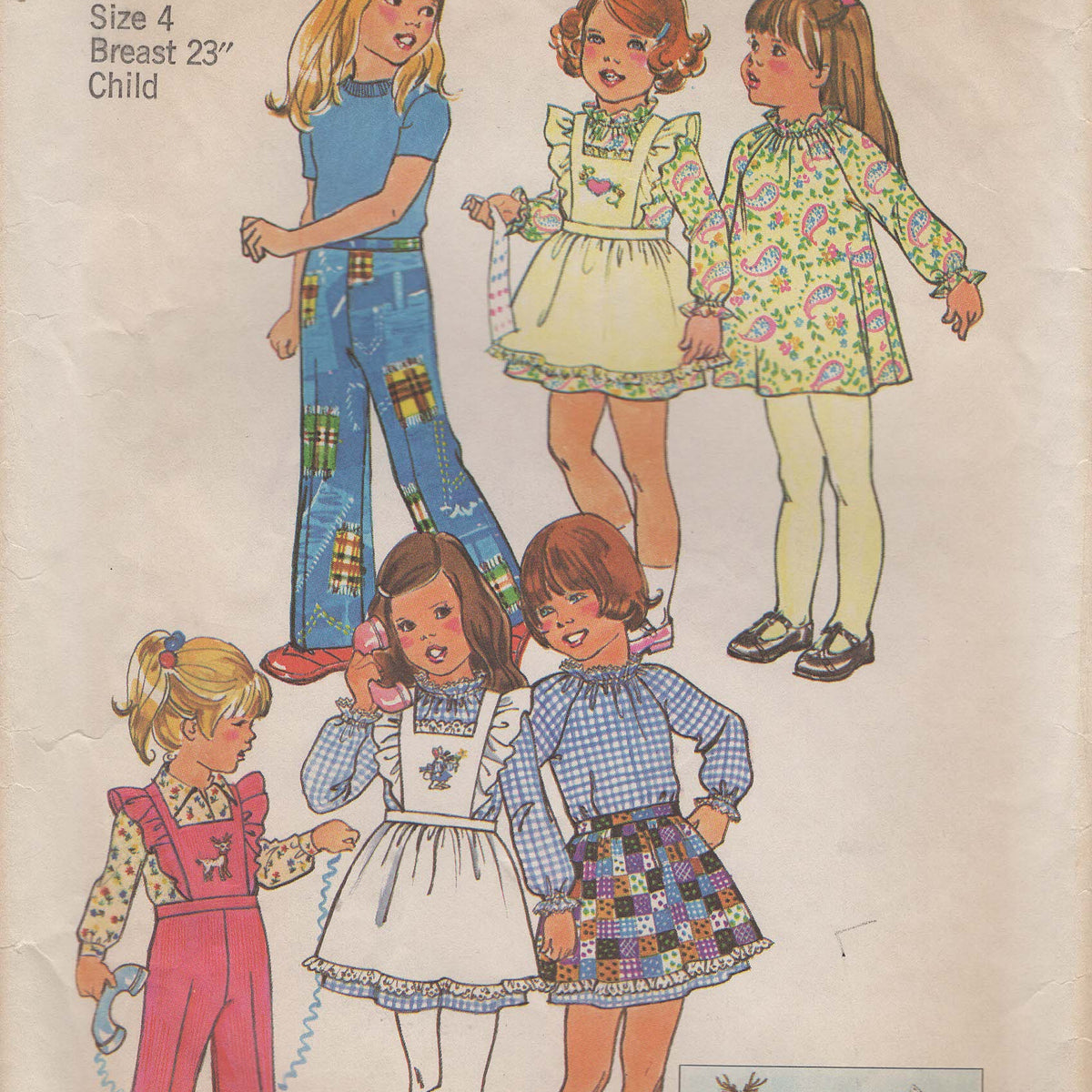 1970's Simplicity Child’s Pinafore, Dress and Pants Pattern with Trans ...