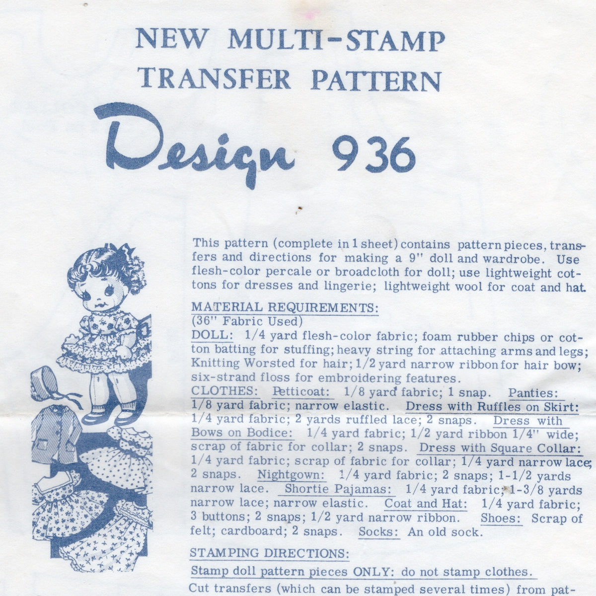 1980's Mail Order Stuffed Doll and Wardrobe Pattern - 9" doll - No. 93 ...