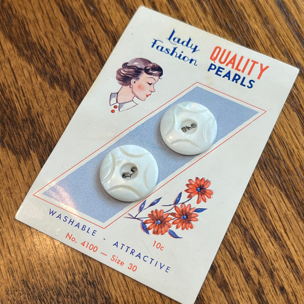 1940’s Lady Fashion Carved Pearl Buttons - White - on card – Backroom Finds