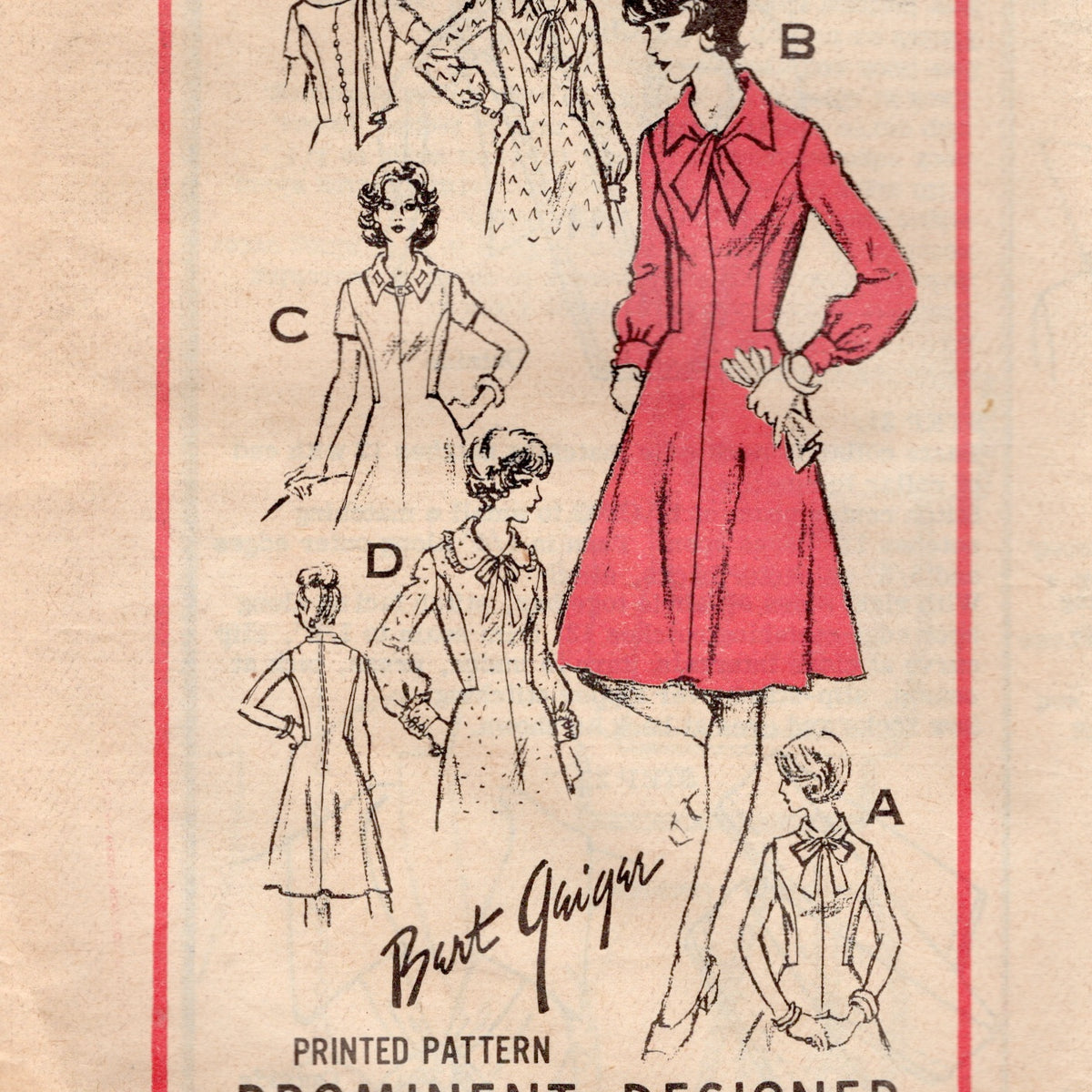 1970's Prominent Designer by Bert Geiger Princess Line Dress Pattern ...
