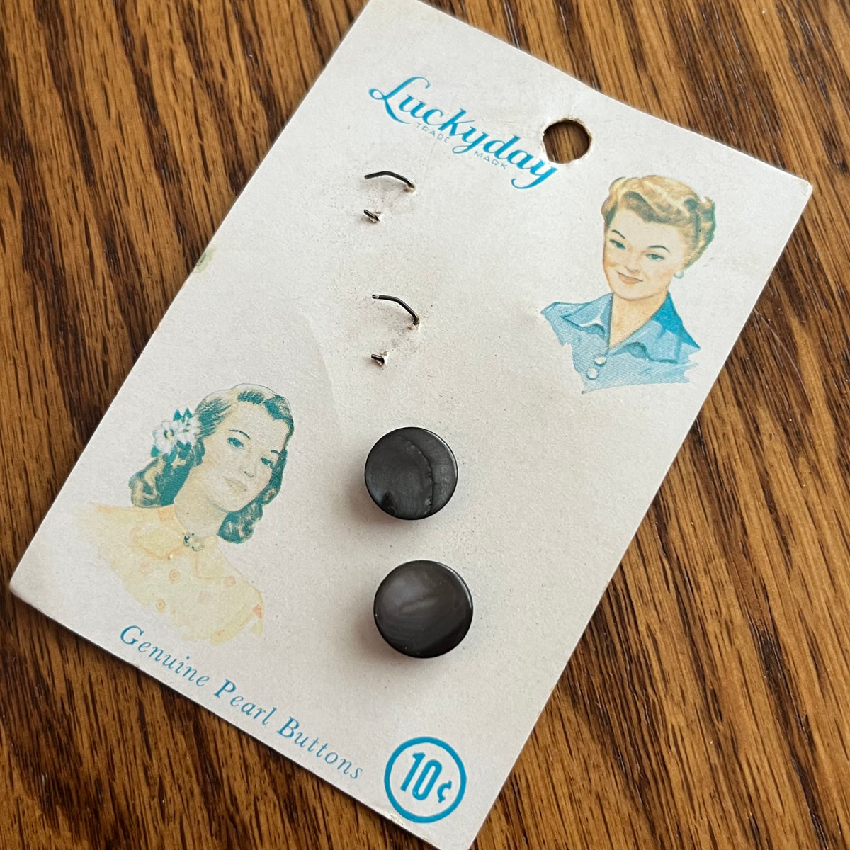 1950’s Lucky Day Genuine Pearl Buttons - Black - Set of 2 - 7/16" - on ...