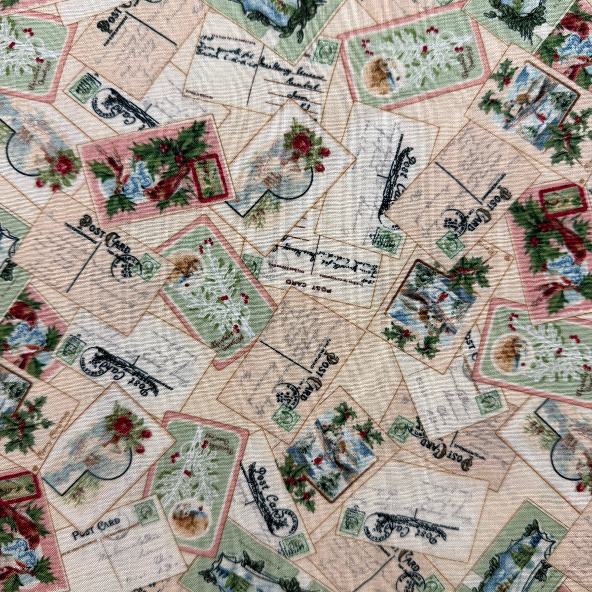 Modern Cream color Christmas Postcard Fabric - P256 – Backroom Finds