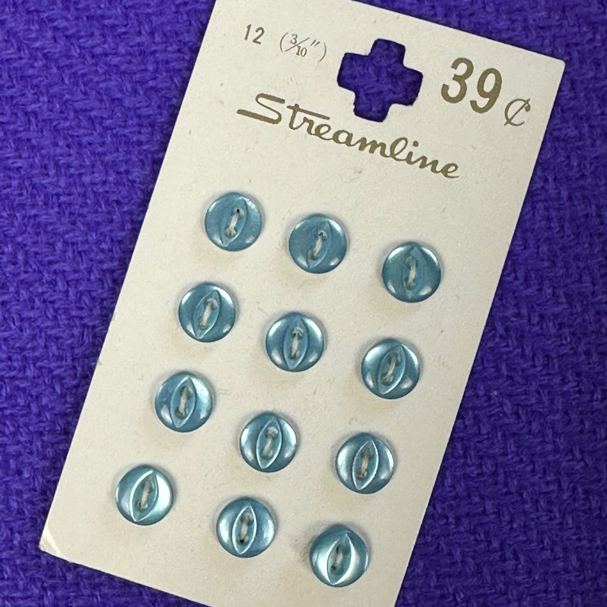 1970’s Streamline Blue Plastic Buttons - Set of 12 - 3/10" - on card ...