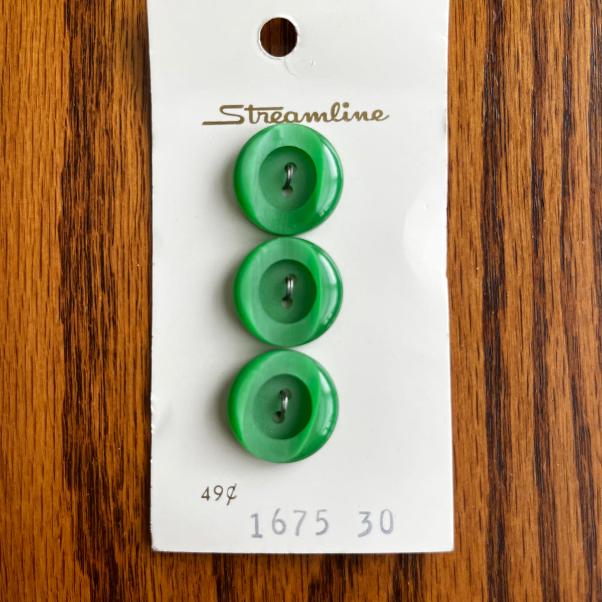 1970’s Streamline Green Carved Plastic Buttons - set of 3 - on card ...