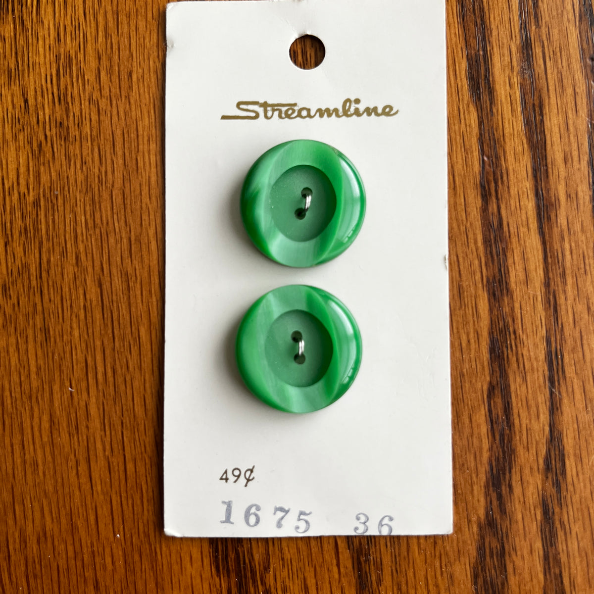 1970’s Streamline Green Carved Plastic Buttons - set of 2 - on card ...
