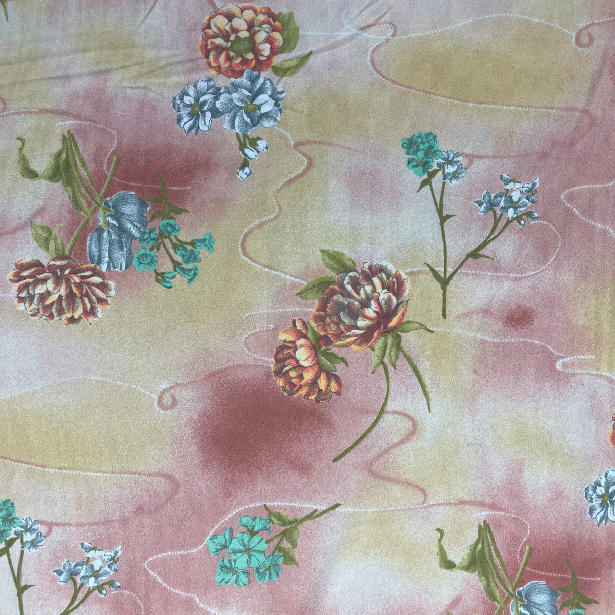 1970's Peach Floral Polyester Double Knit - BTY (H4) – Backroom Finds