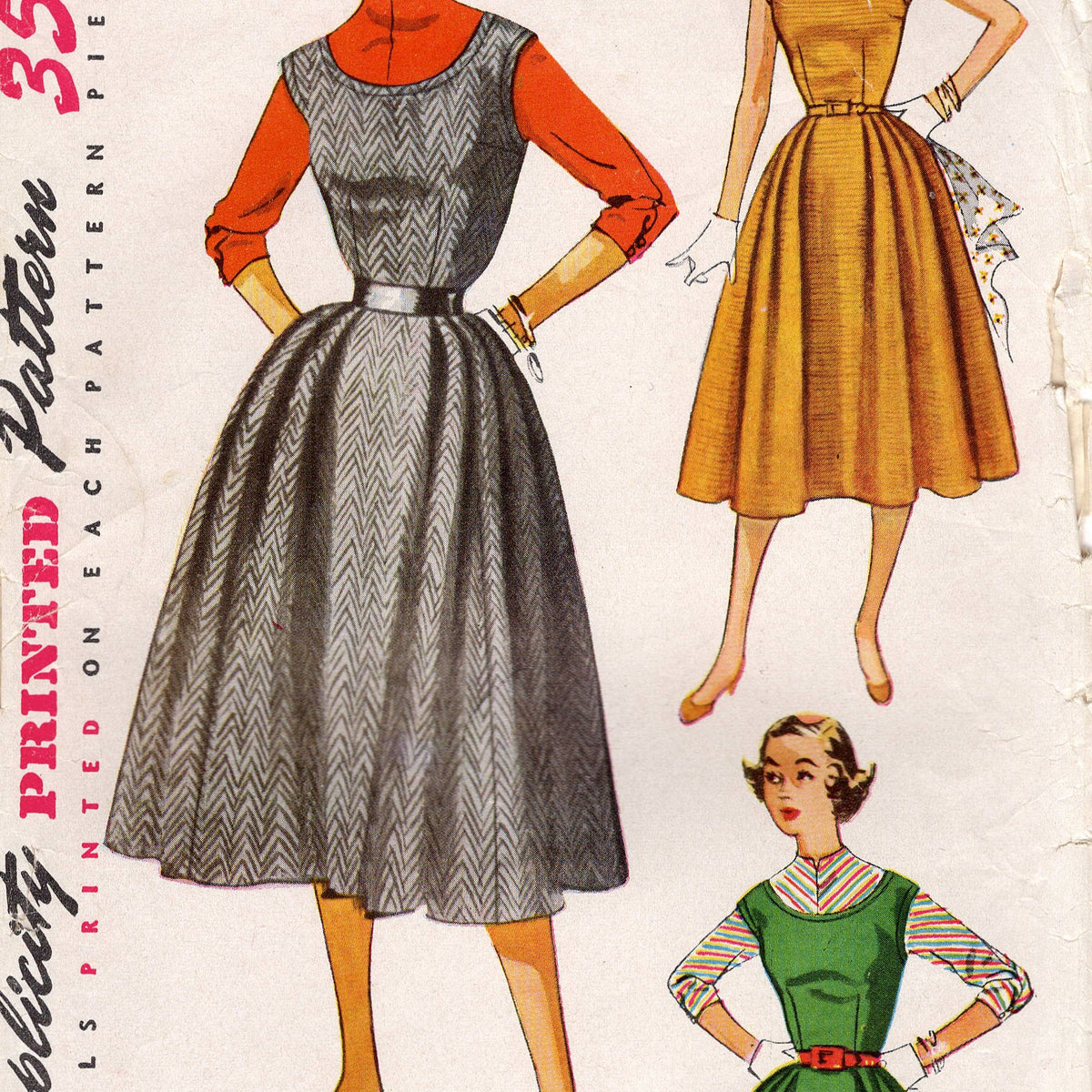1950's Simplicity Fit and Flare Dress Pattern and Dolman Sleeve Blouse ...