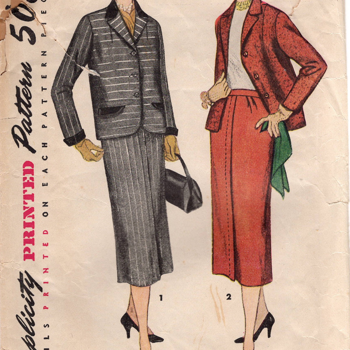 1950's Simplicity Two Piece Boxy Suit Dress Pattern - Bust 32" - No. 4 ...