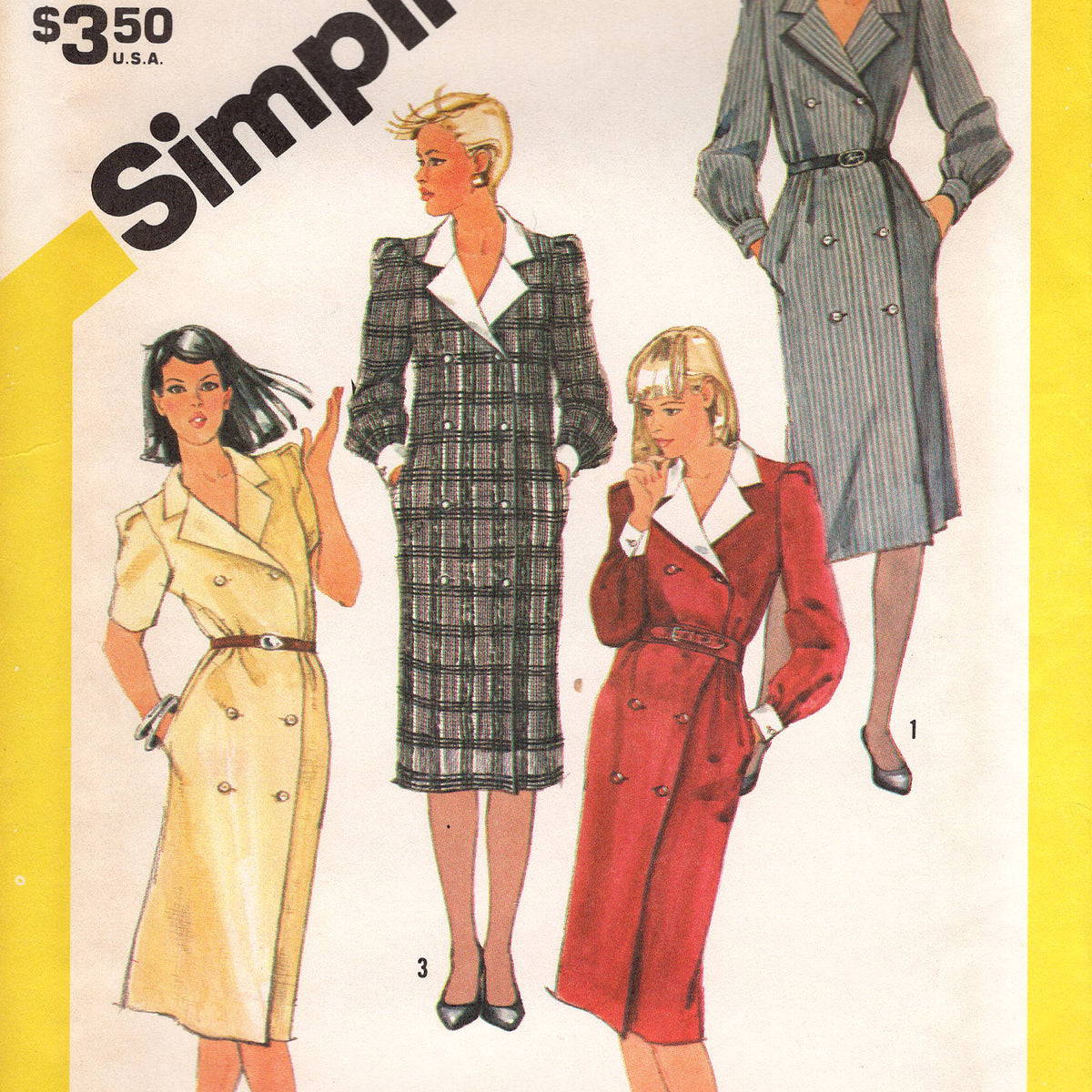 1980's Simplicity Double Breasted Dress Pattern with Long or Short Sle ...