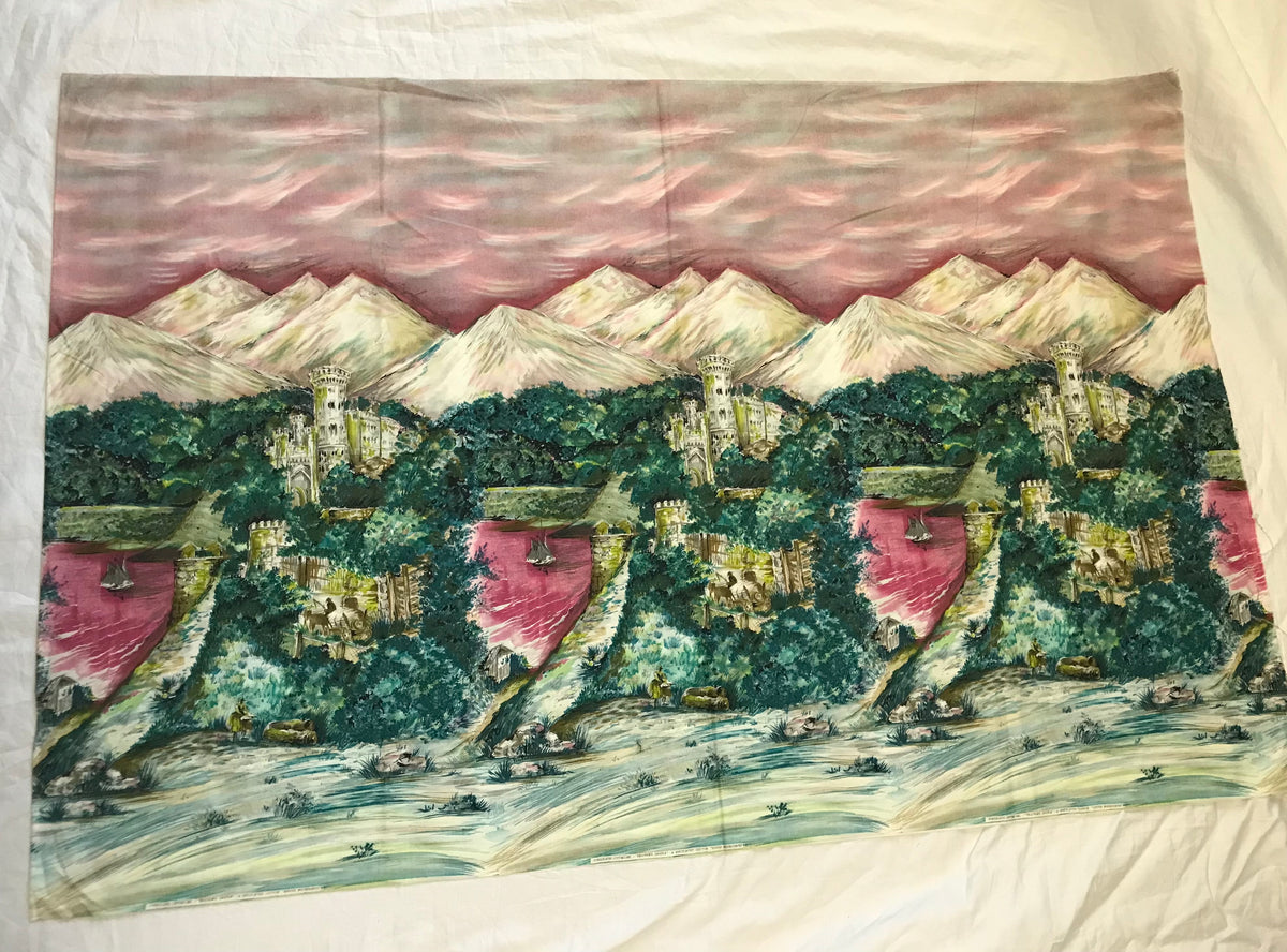 1950’s Tristan’s Castle Border Print Cotton fabric - pink colorway ...